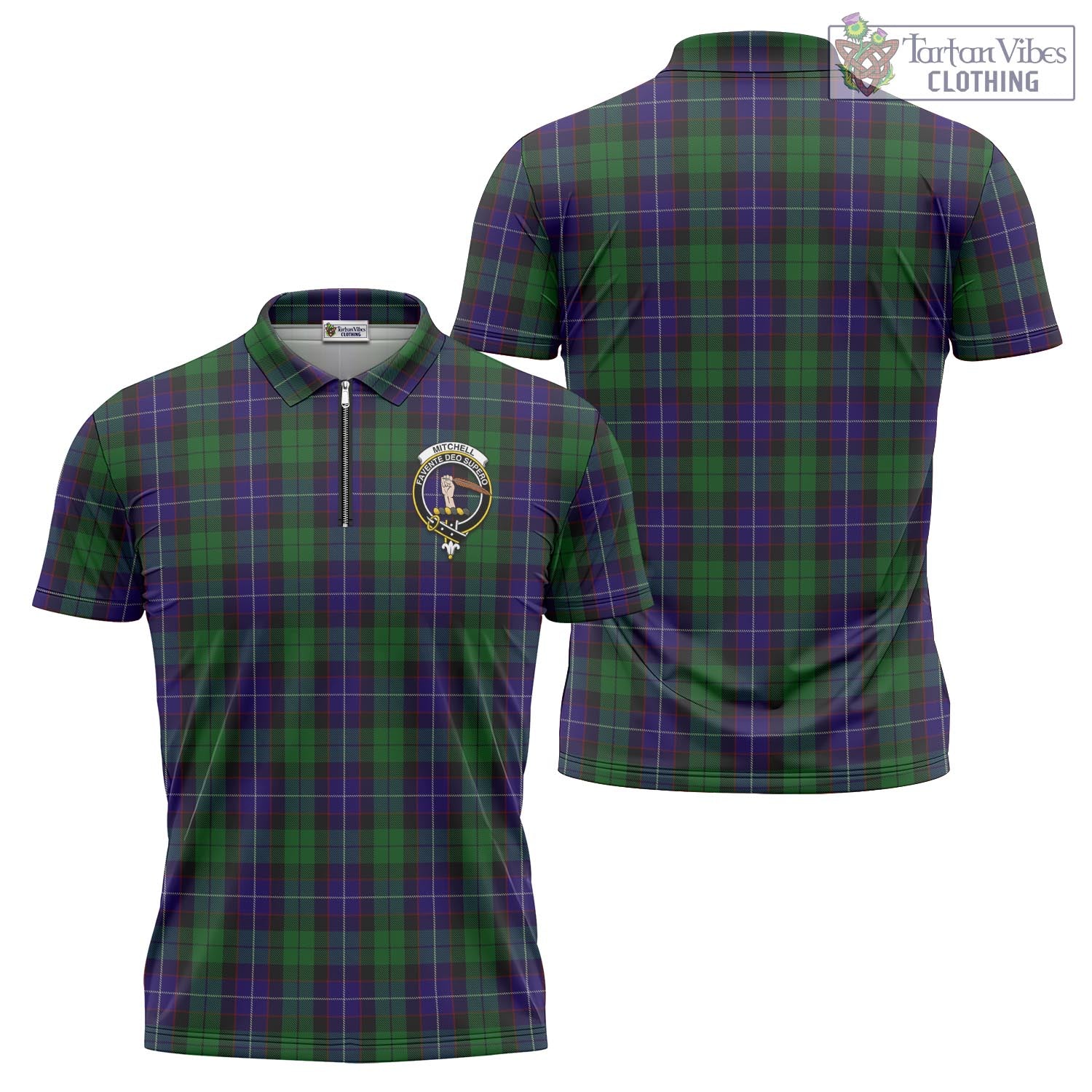 Mitchell Tartan Zipper Polo Shirt with Family Crest