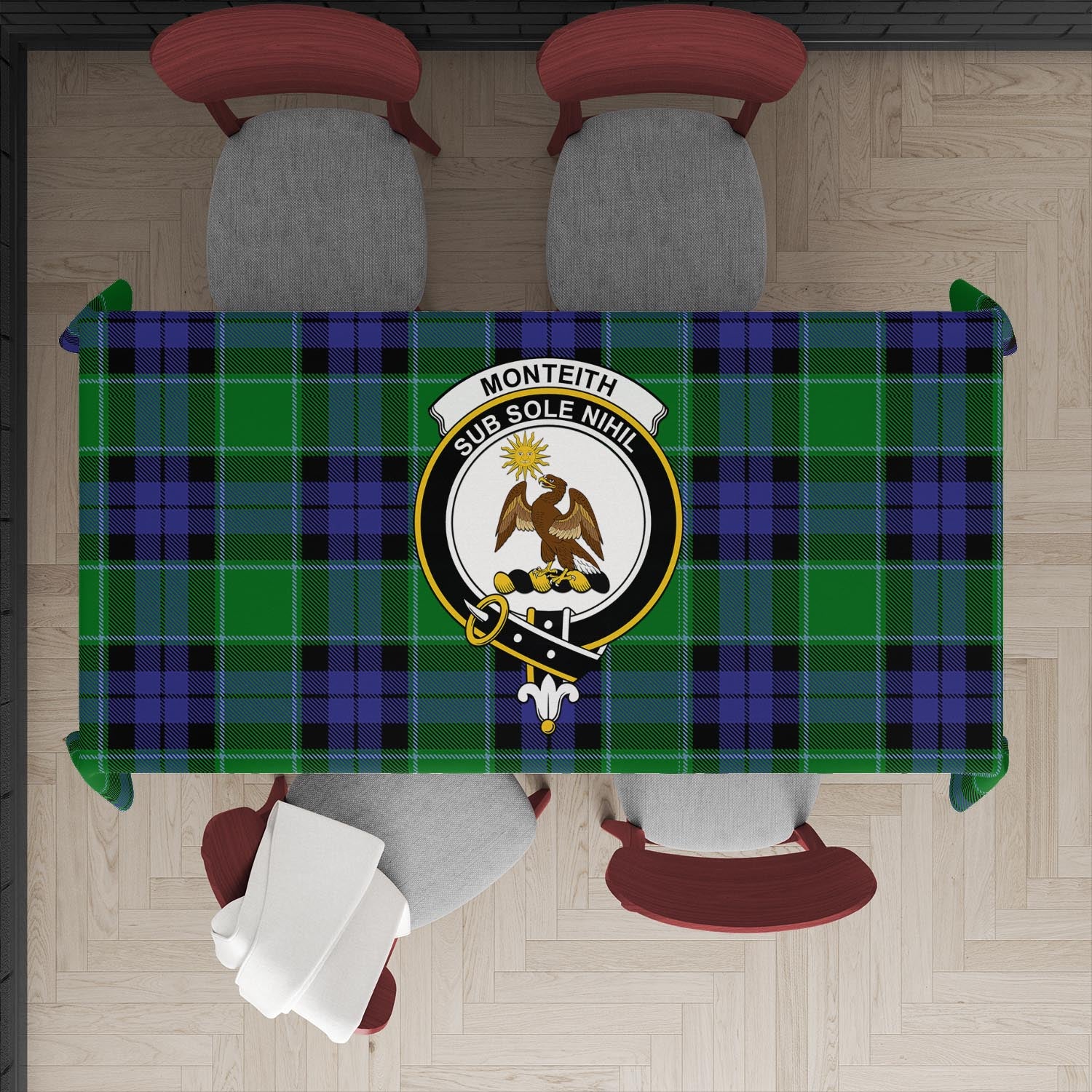 Monteith Tartan Tablecloth with Family Crest