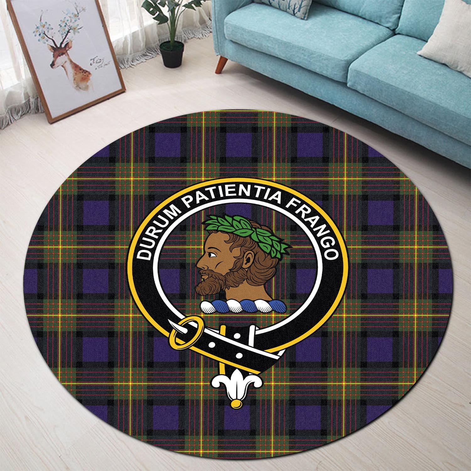 Moore Tartan Round Rug with Family Crest