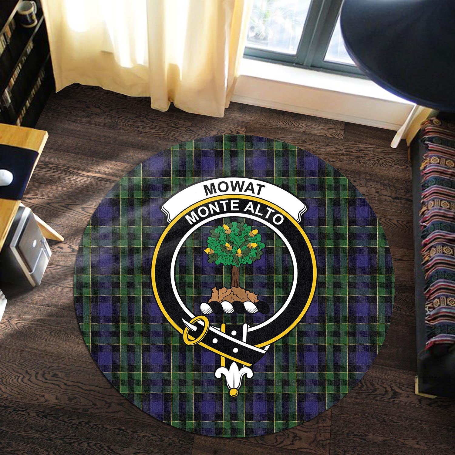 Mowat Tartan Round Rug with Family Crest