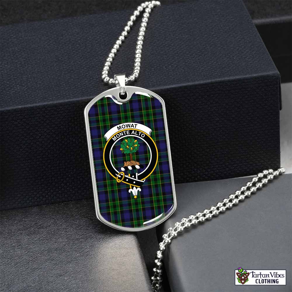Mowat Tartan Dog Tag Necklace with Family Crest