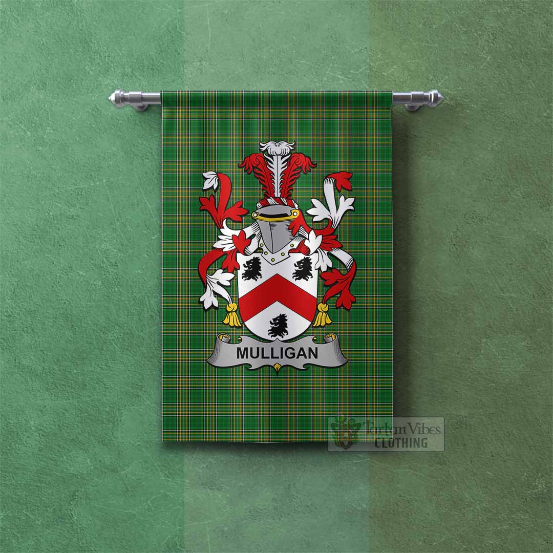 Mulligan Irish Clan Tartan Gonfalon, Tartan Banner with Coat of Arms
