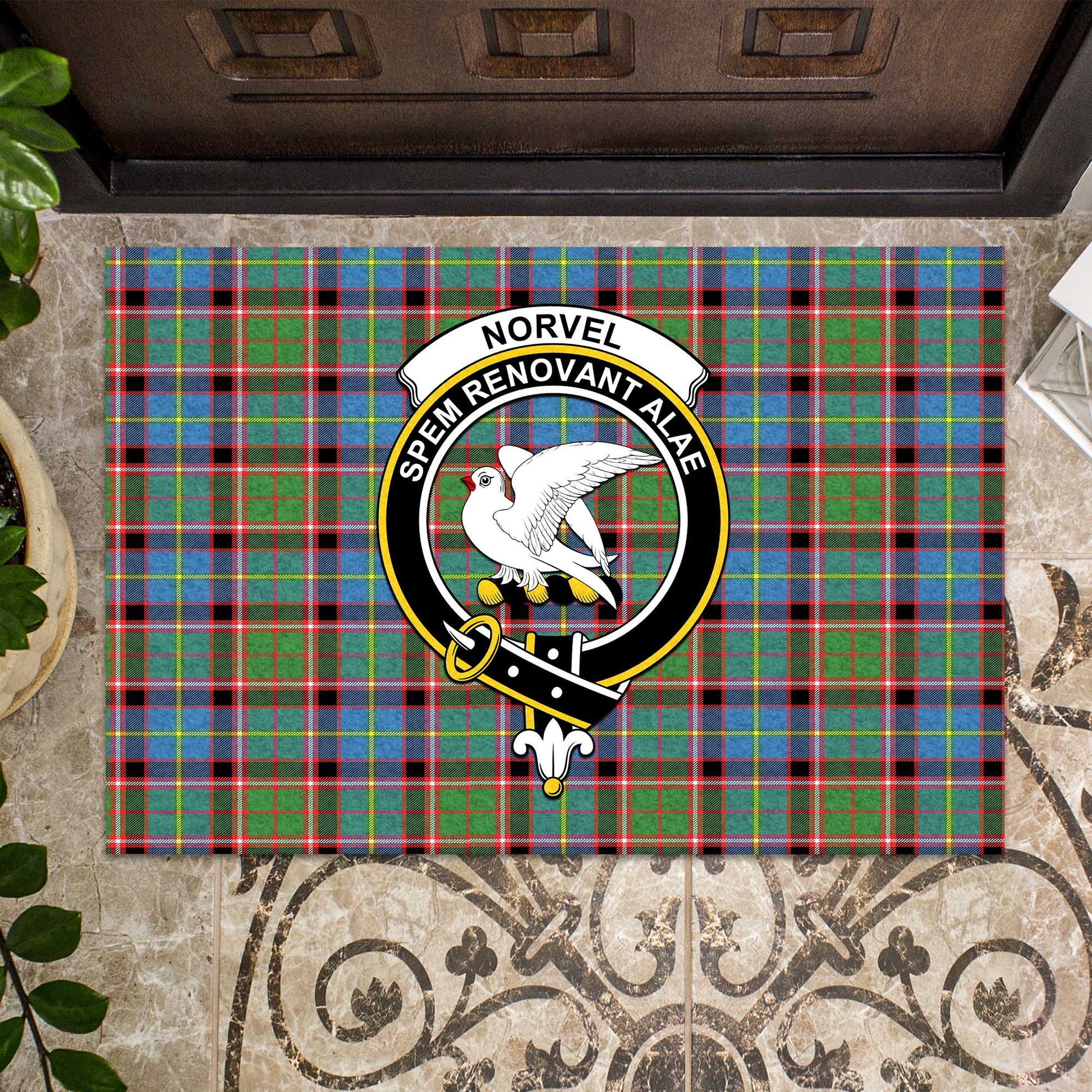 Norvel Tartan Door Mat with Family Crest
