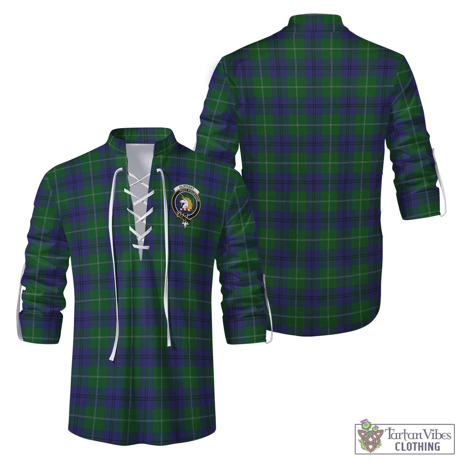 Oliphant Tartan Men's Scottish Traditional Jacobite Ghillie Kilt Shirt