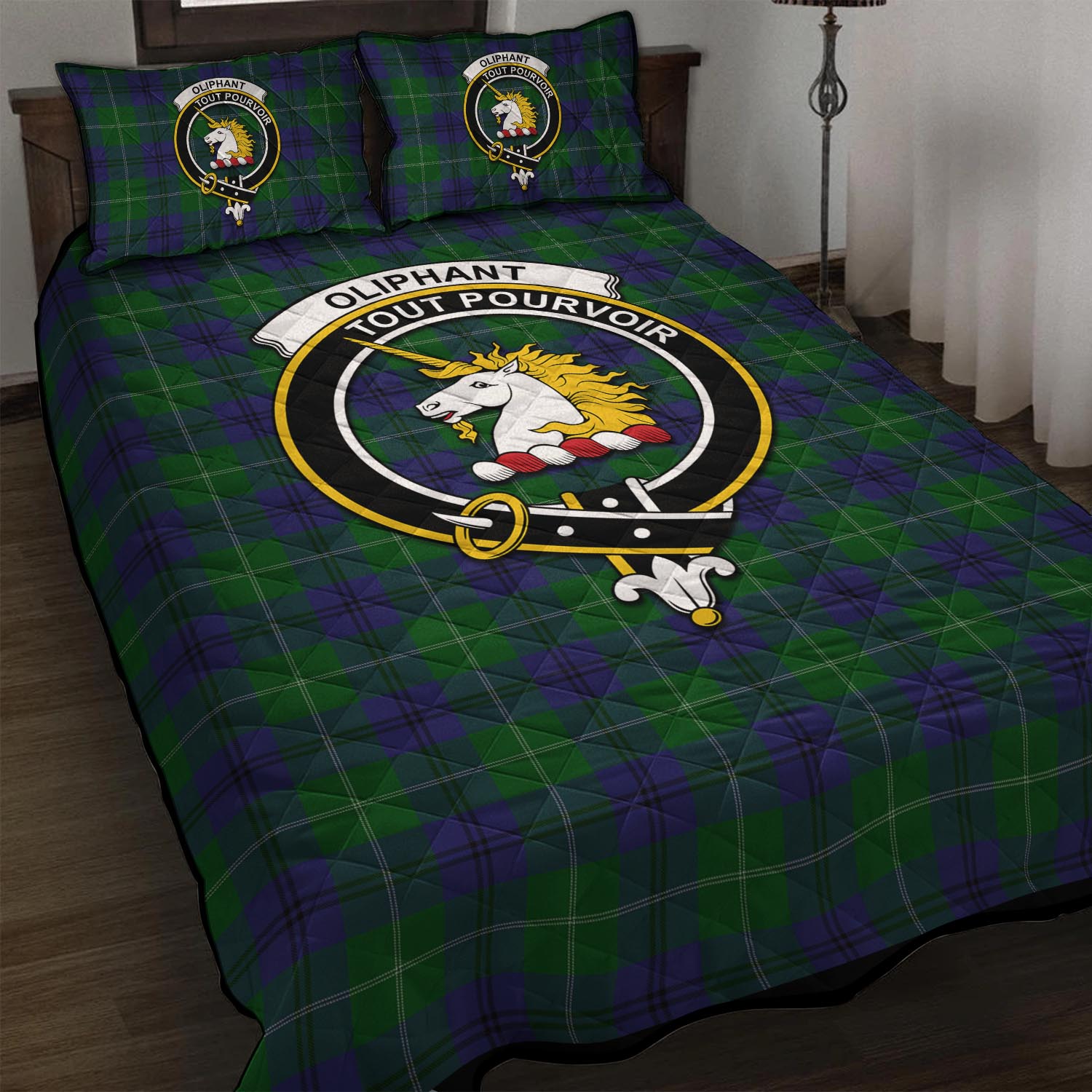 Oliphant Tartan Quilt Bed Set with Family Crest