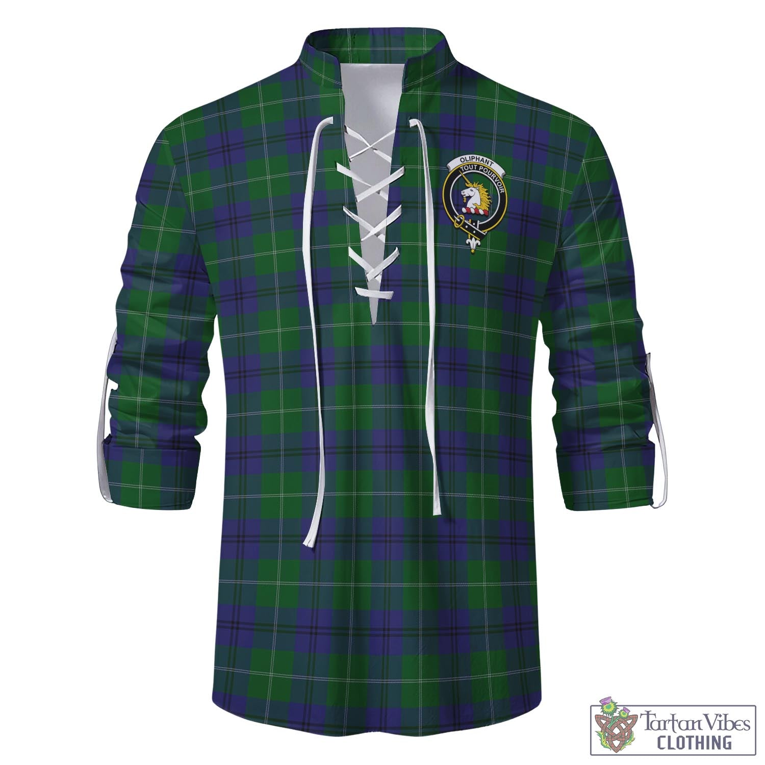 Oliphant Tartan Men's Scottish Traditional Jacobite Ghillie Kilt Shirt