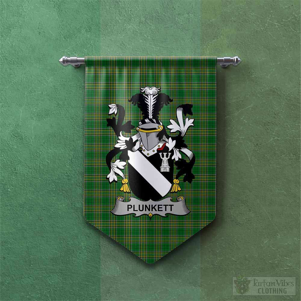 Plunkett Irish Clan Tartan Gonfalon, Tartan Banner with Coat of Arms