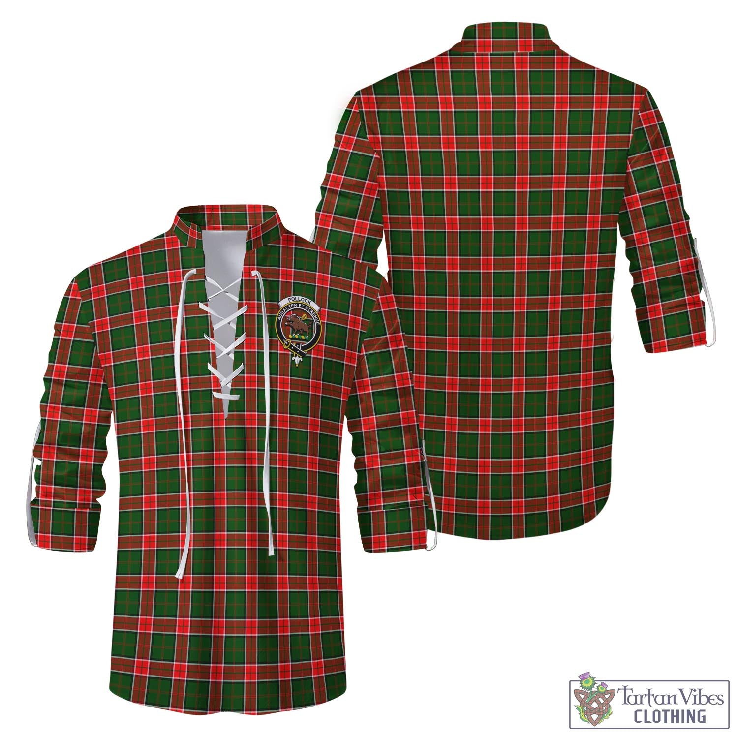 Pollock Tartan Men's Scottish Traditional Jacobite Ghillie Kilt Shirt