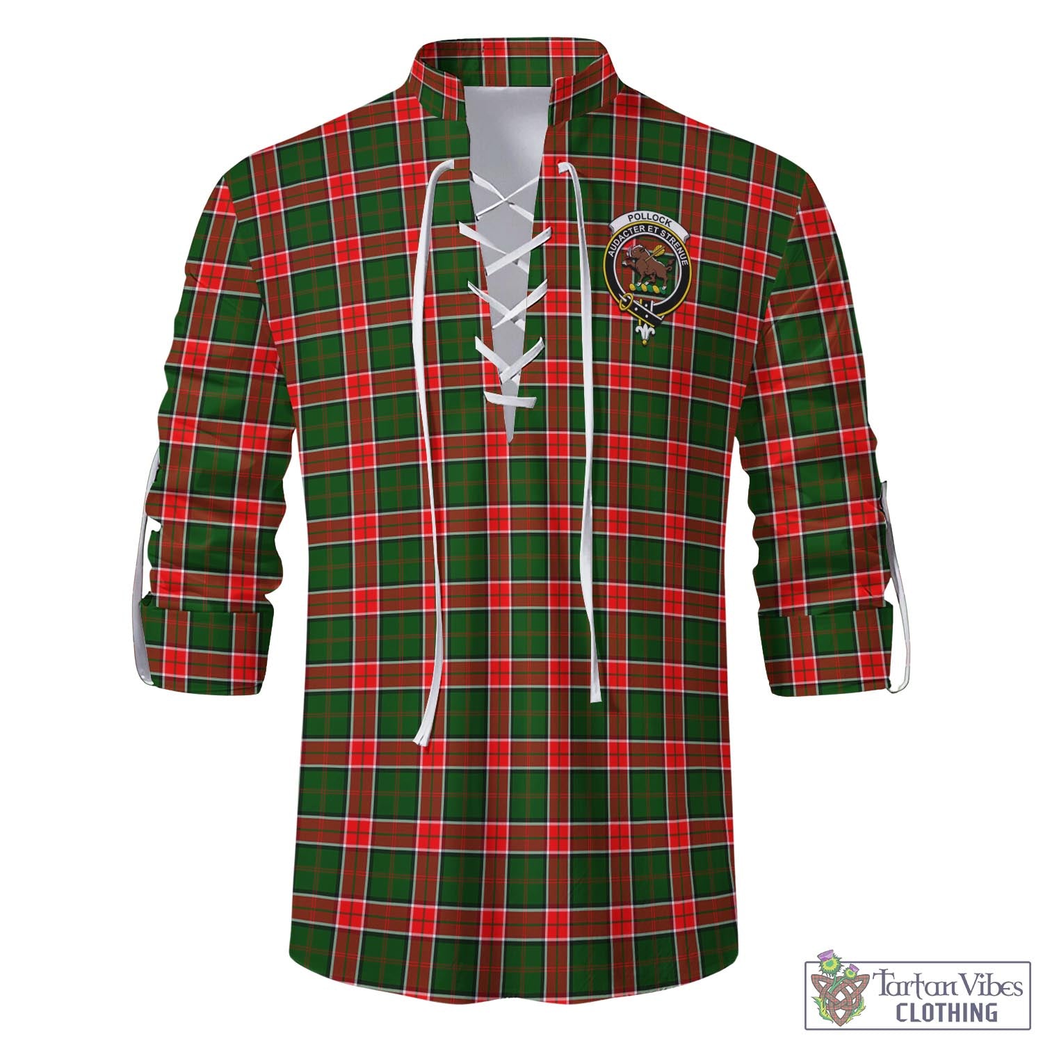 Pollock Tartan Men's Scottish Traditional Jacobite Ghillie Kilt Shirt