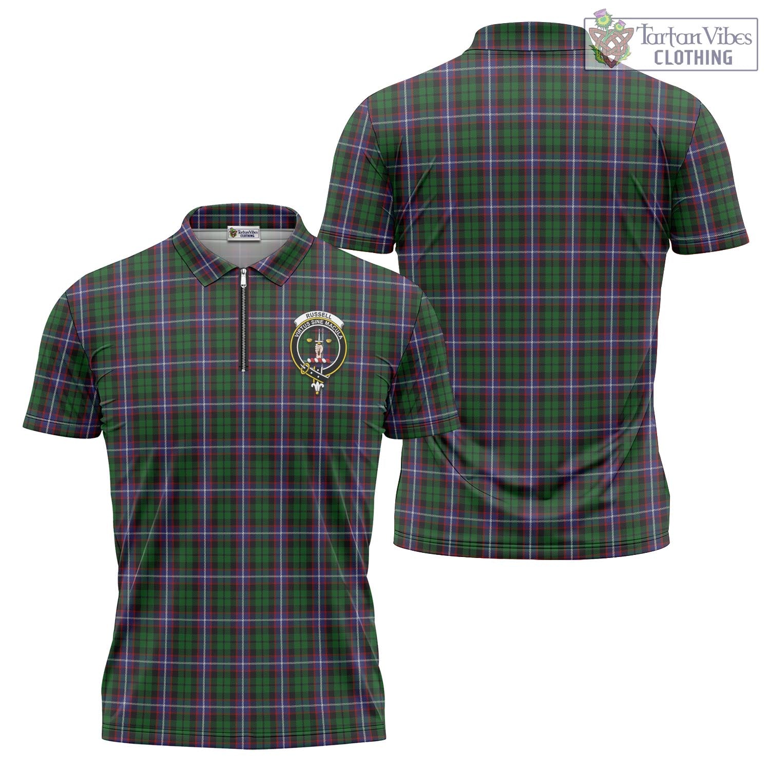 Russell Tartan Zipper Polo Shirt with Family Crest