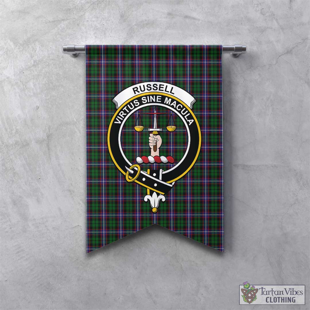 Russell Tartan Gonfalon, Tartan Banner with Family Crest