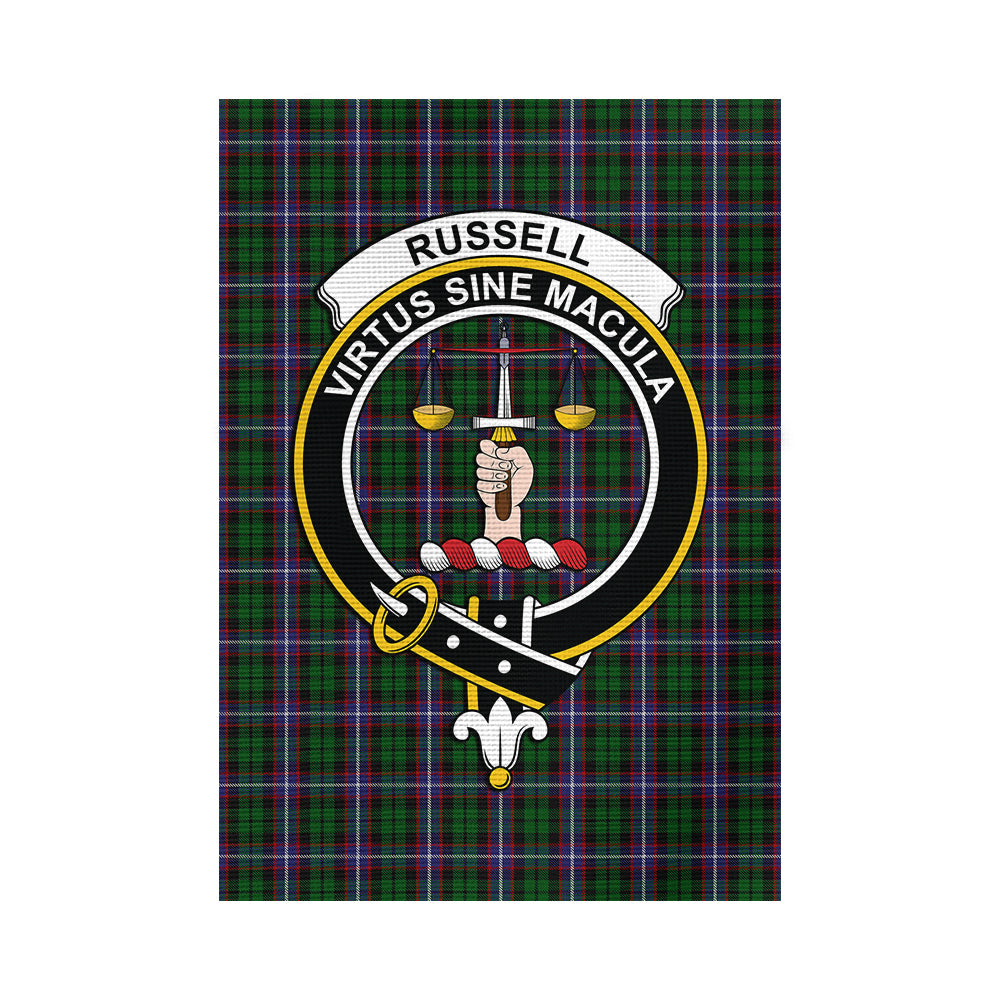 Russell Tartan Garden Flag with Family Crest