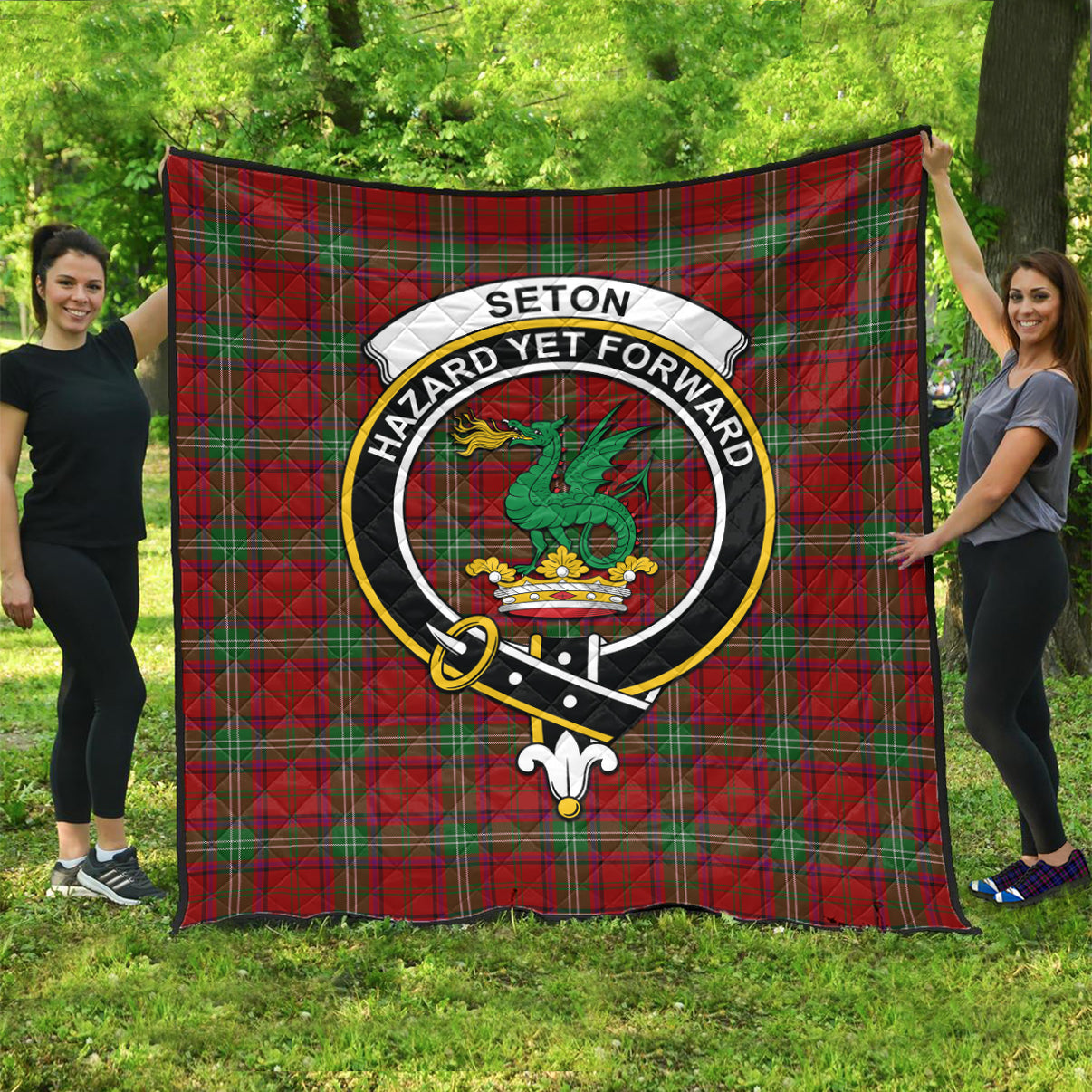 Seton Tartan Quilt with Family Crest