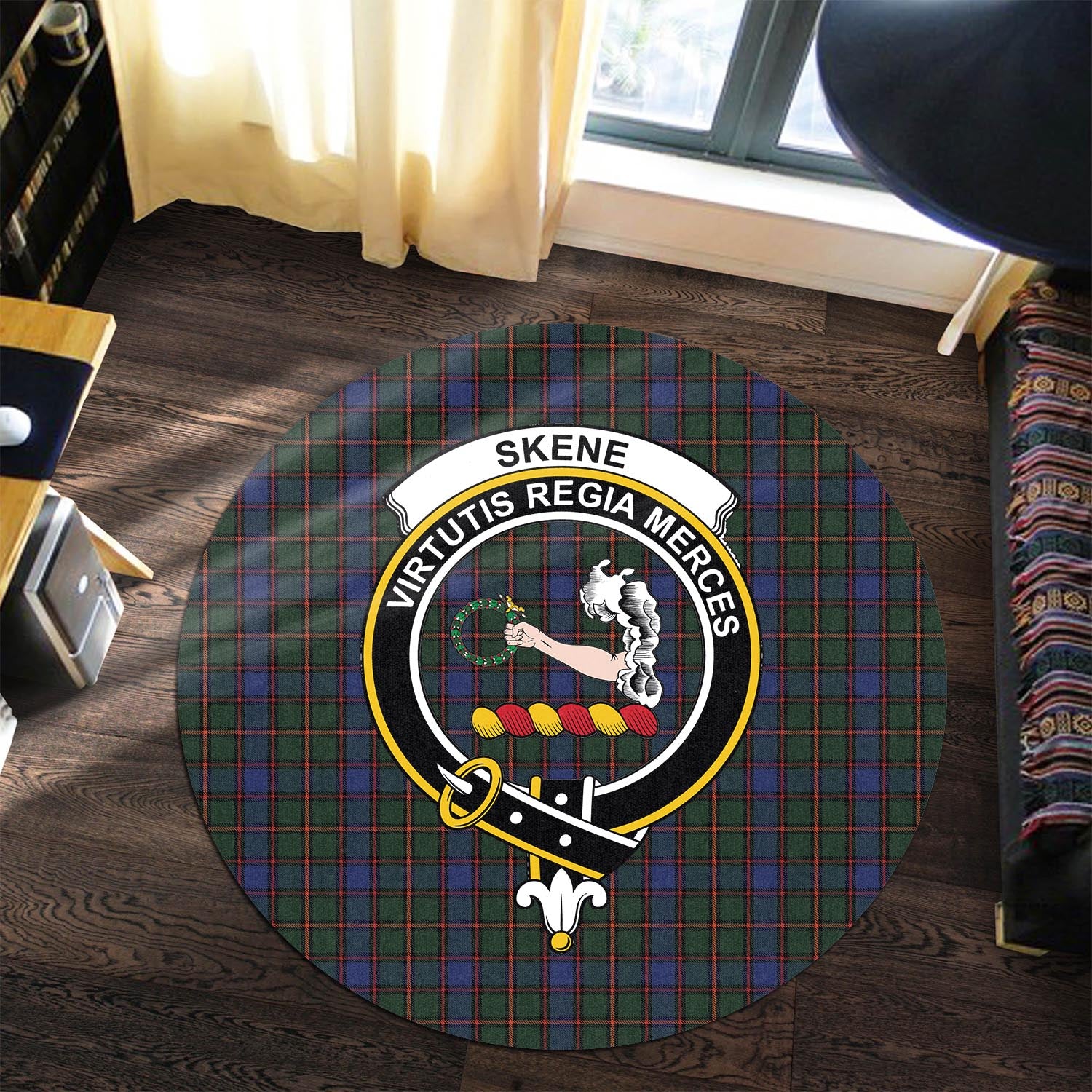 Skene Tartan Round Rug with Family Crest – Tartan Vibes Clothing