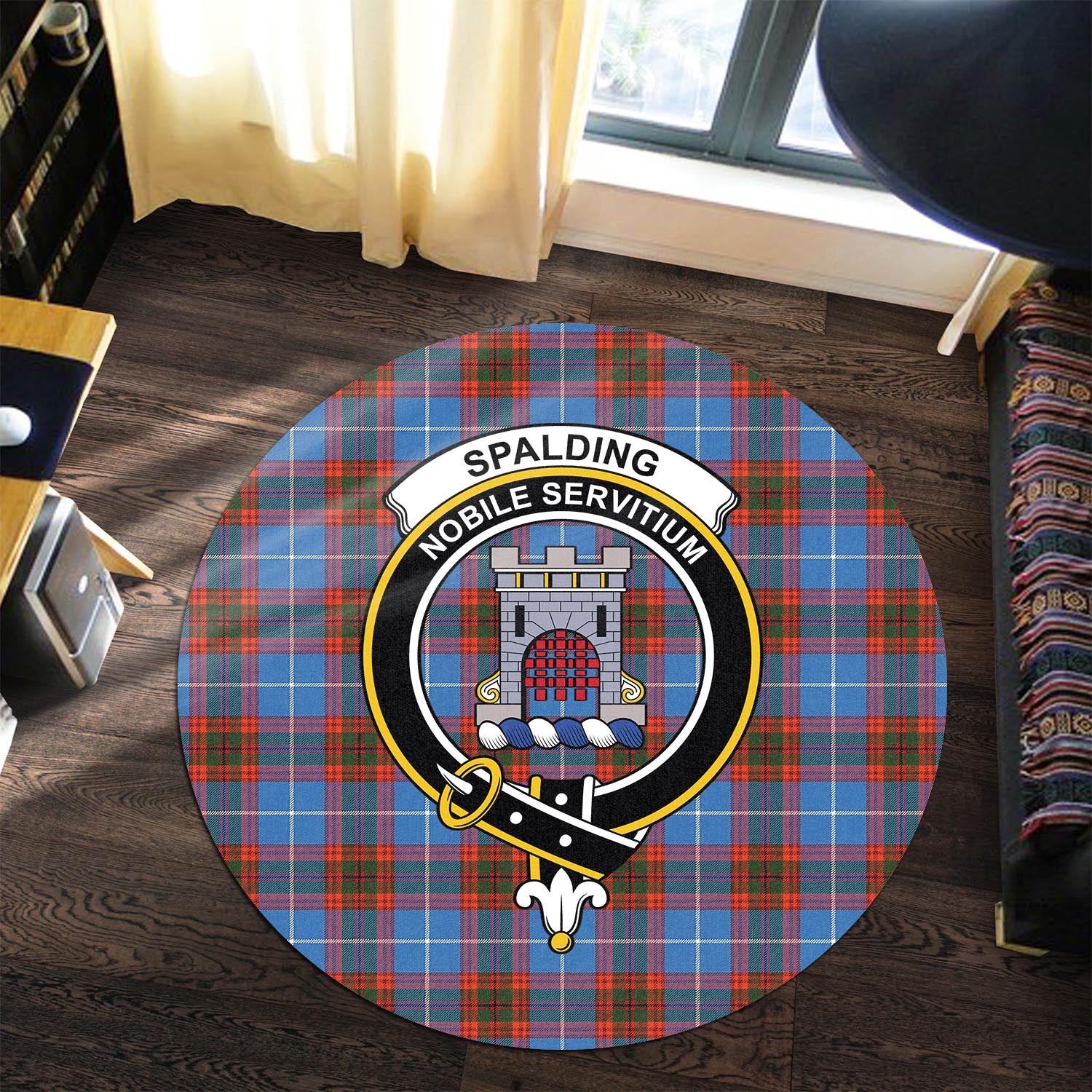 Spalding Tartan Round Rug with Family Crest