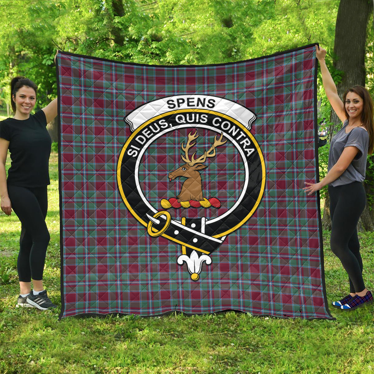 Spence (Spens) Tartan Quilt with Family Crest