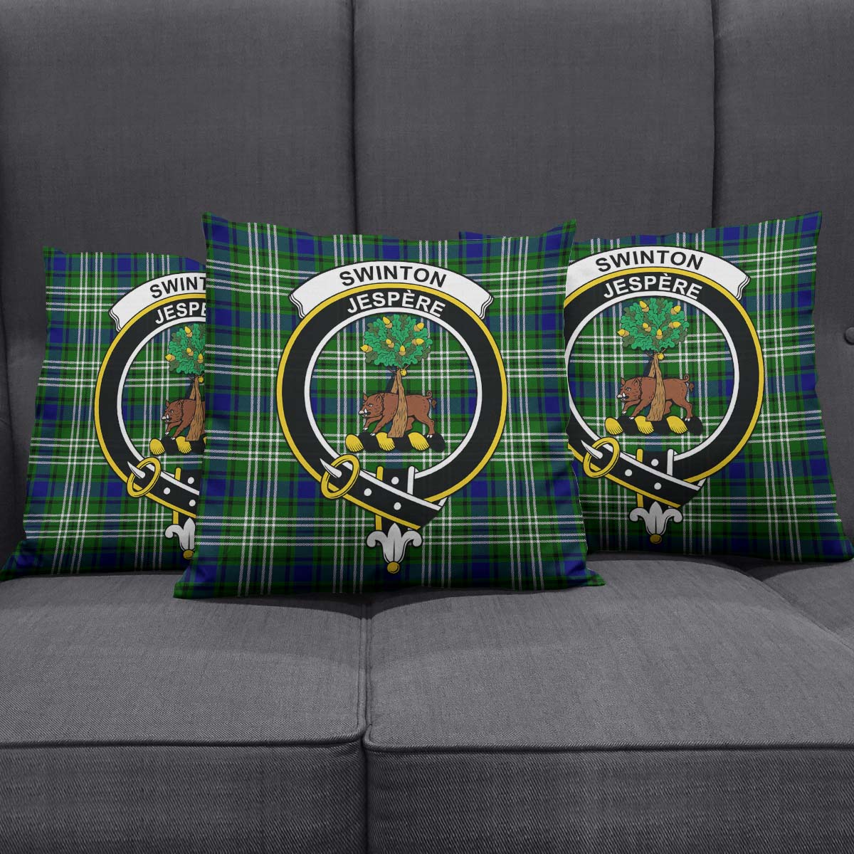 Swinton Tartan Pillow Cover with Family Crest