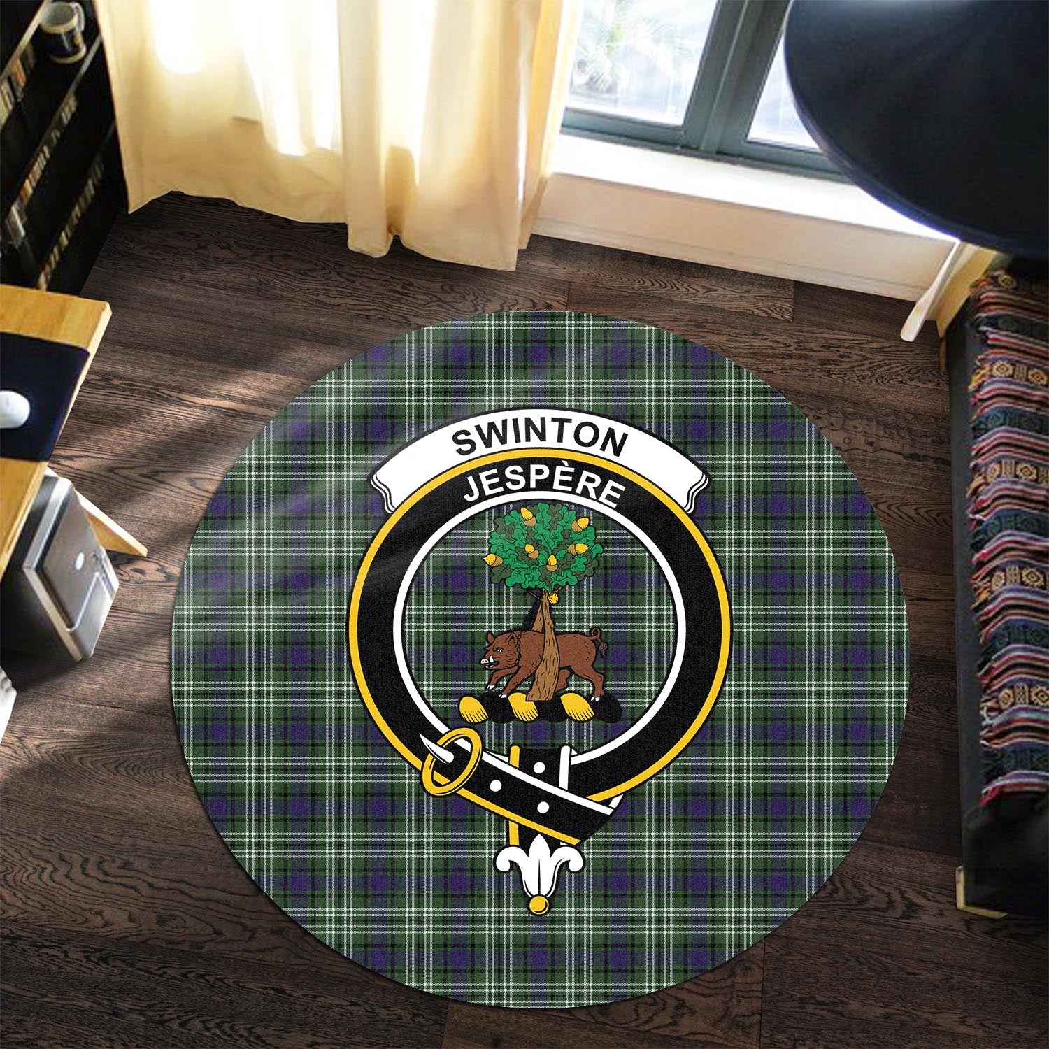 Swinton Tartan Round Rug with Family Crest