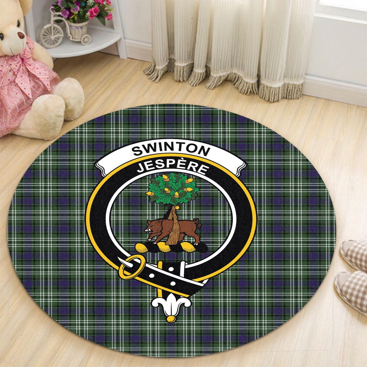 Swinton Tartan Round Rug with Family Crest