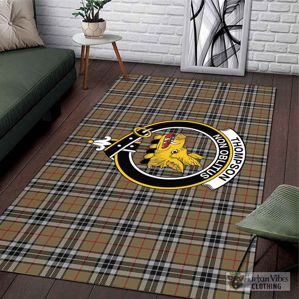 Thompson Camel Tartan Area Rug with Family Crest