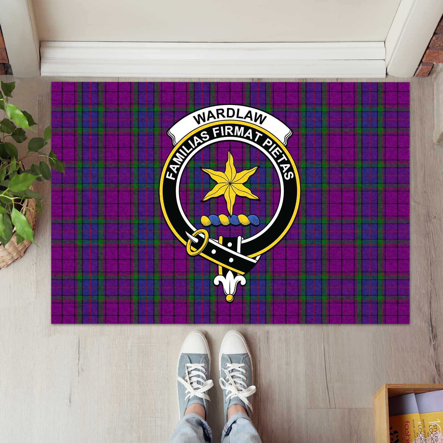 Wardlaw Tartan Door Mat with Family Crest