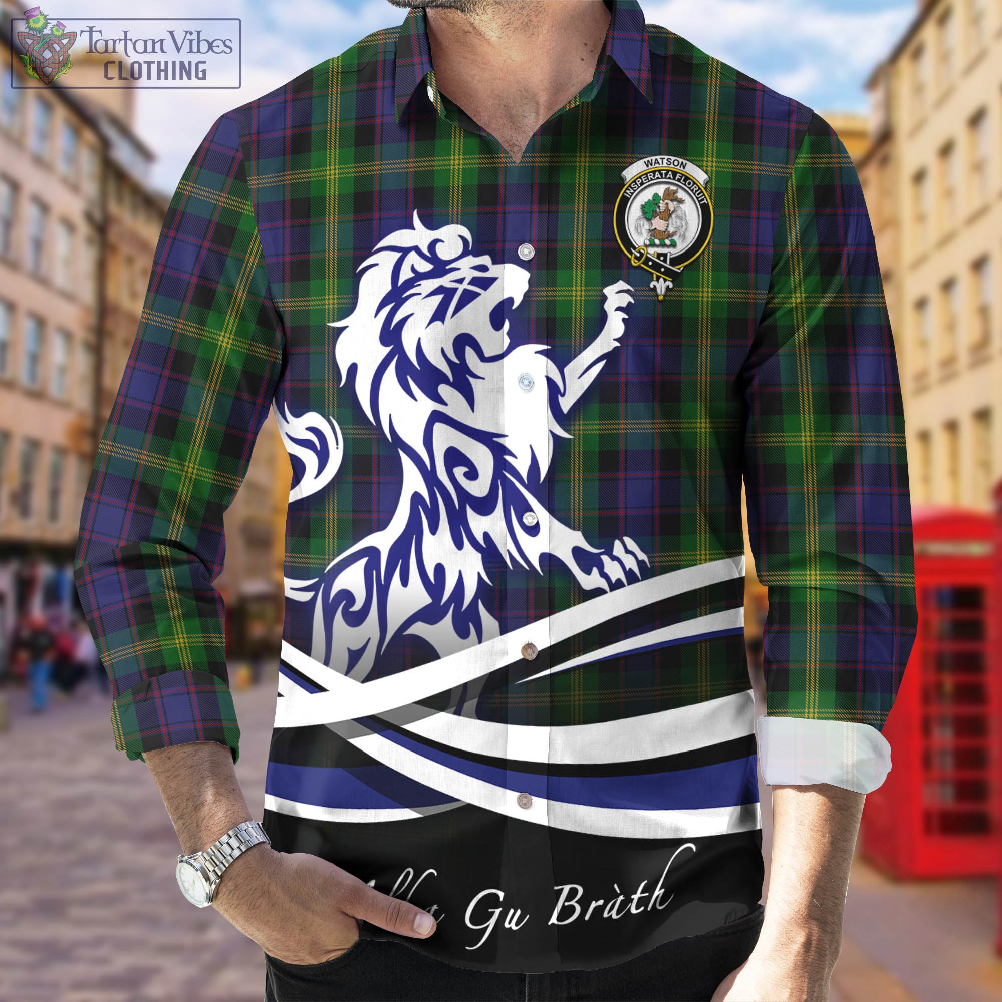 Watson Tartan Long Sleeve Button Up Shirt with Alba Gu Brath Regal Lio