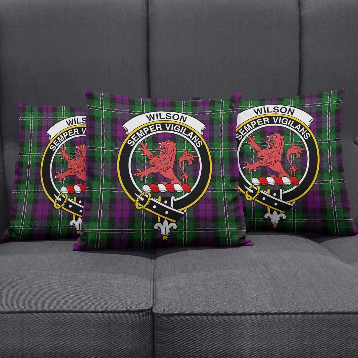 Wilson Tartan Pillow Cover with Family Crest