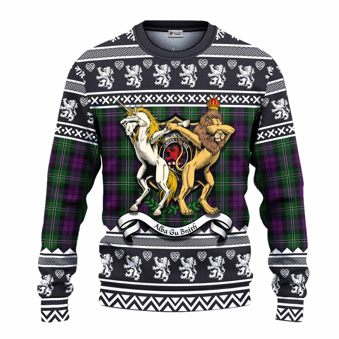 Wilson Clan Tartan Crest Christmas Ugly Sweater Coat of Arms Funny Sty